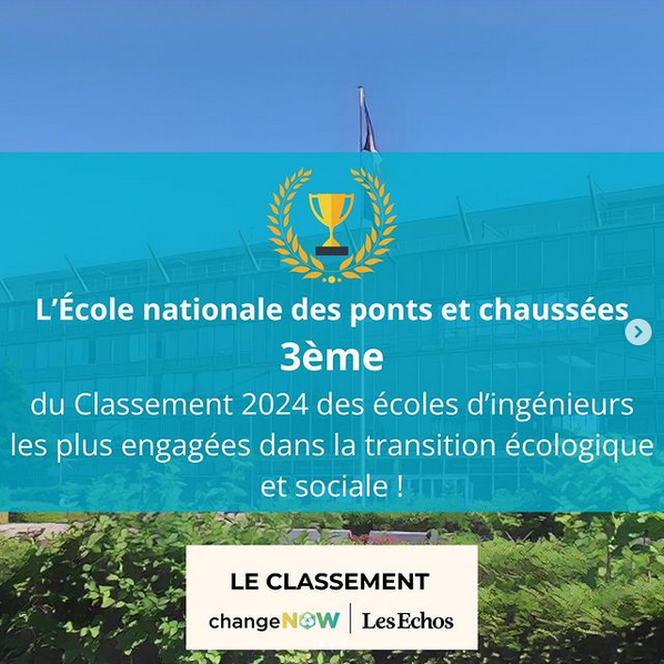 ENPC ranked 3rd engineering school in the Change Now and Les Echos Start 2024 rankings (CSR)